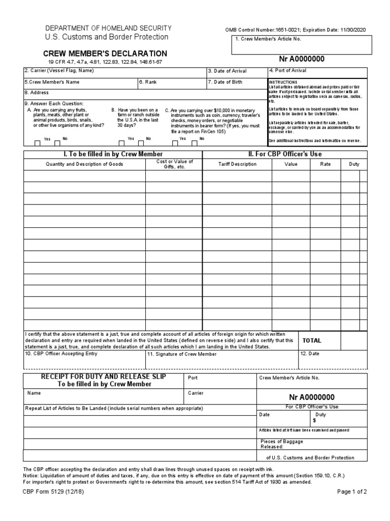 CBP Form 5129 | PDF | U.S. Customs And Border Protection | Asset Forfeiture