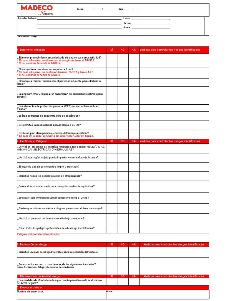 Take 5 Modificado - SAFESTART | PDF | Bienestar | Medicina