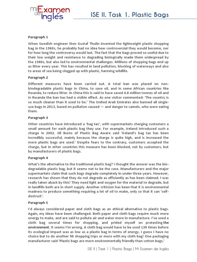 ISE II. Task1. Plastic Bags | PDF | Plastic | Environment