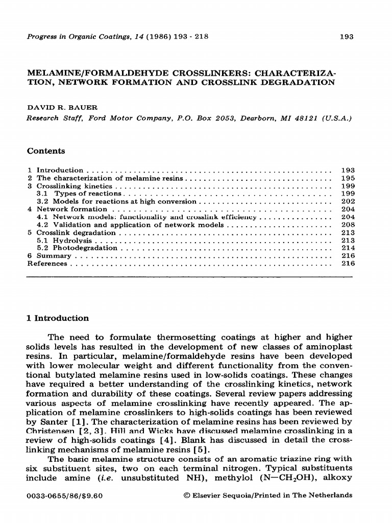 Melamine/Formaldehyde Crosslinkers: Characteriza-Tion, Network ...