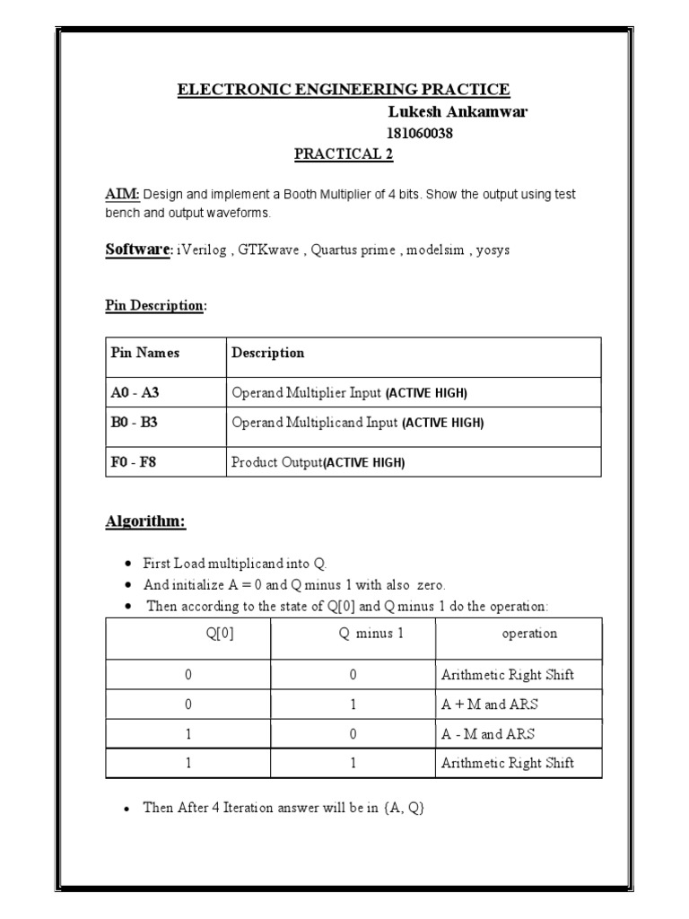 4-bit Booth multiplier design and implementation | PDF | Multiplication ...