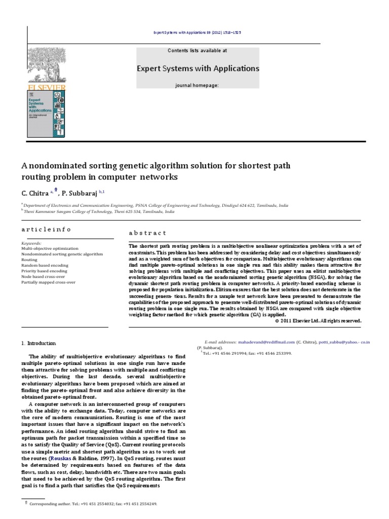 A Nondominated Sorting Genetic Algorithm Solution For Shortest Pathrouting Problem In Computer 