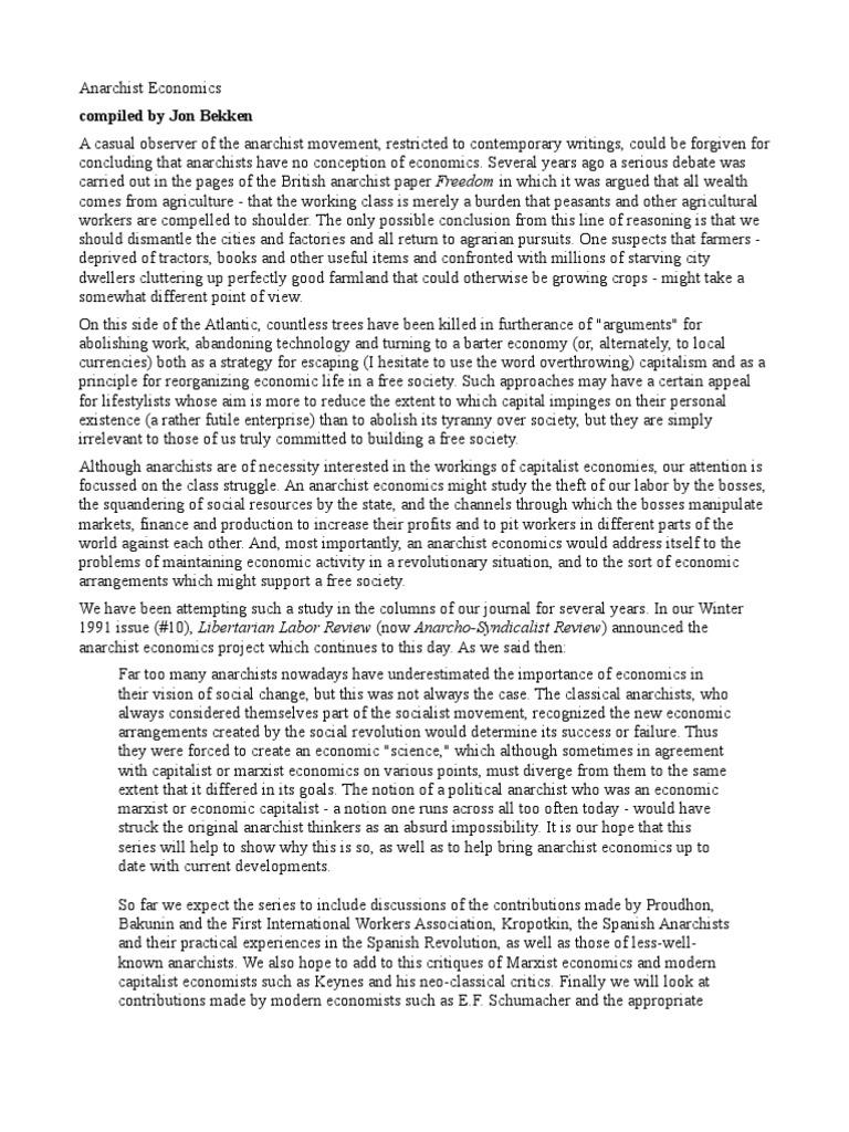 Anarchist Economics Overview | PDF | Economics | Capitalism