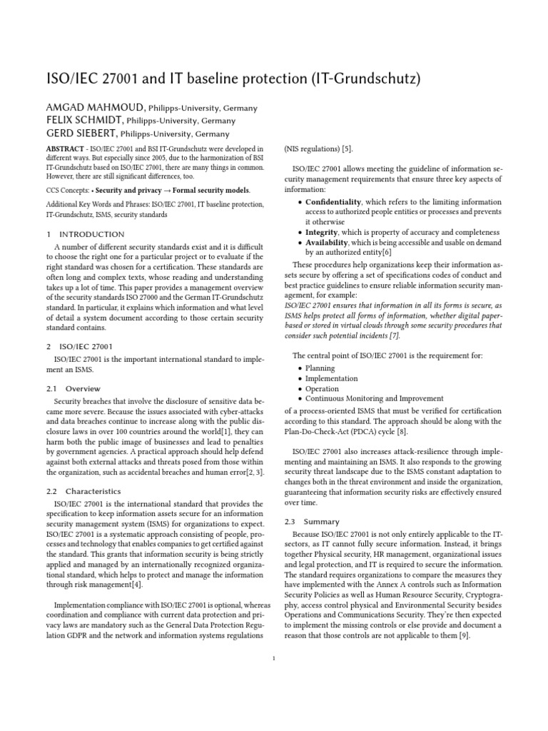 ISO/IEC 27001 and IT Baseline Protection (IT-Grundschutz) : Amgad Mahmoud, Felix Schmidt, Gerd ...