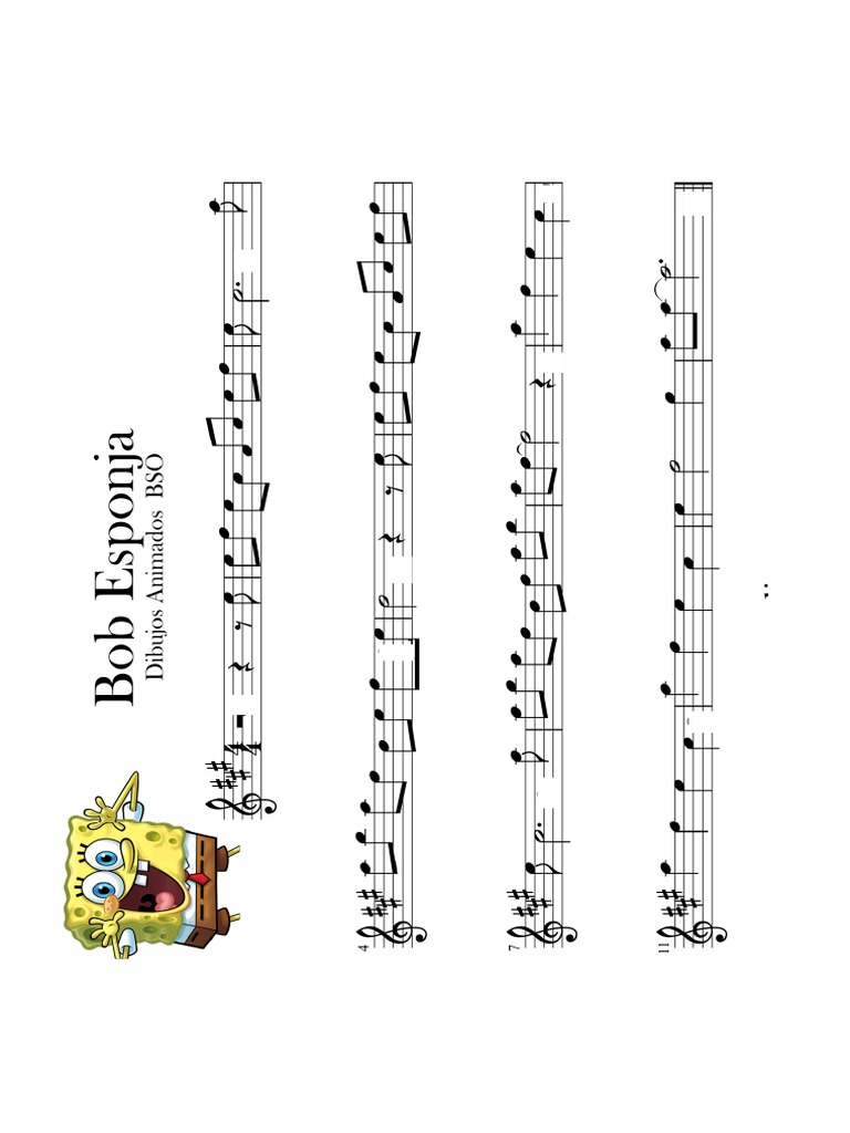 Bob Esponja Partitura Trompeta Clarinete Saxo Soprano Saxofón Tenor Sheet Music Bob Trumpet ...