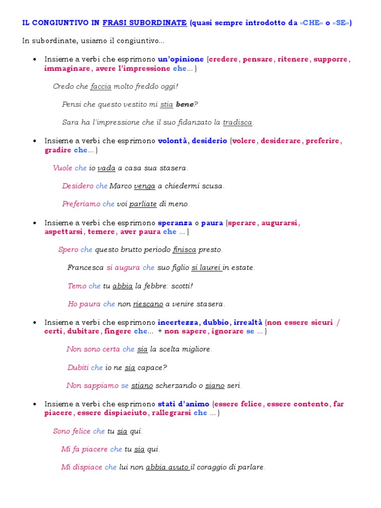 IL CONGIUNTIVO (Presente - Imperfetto) | PDF