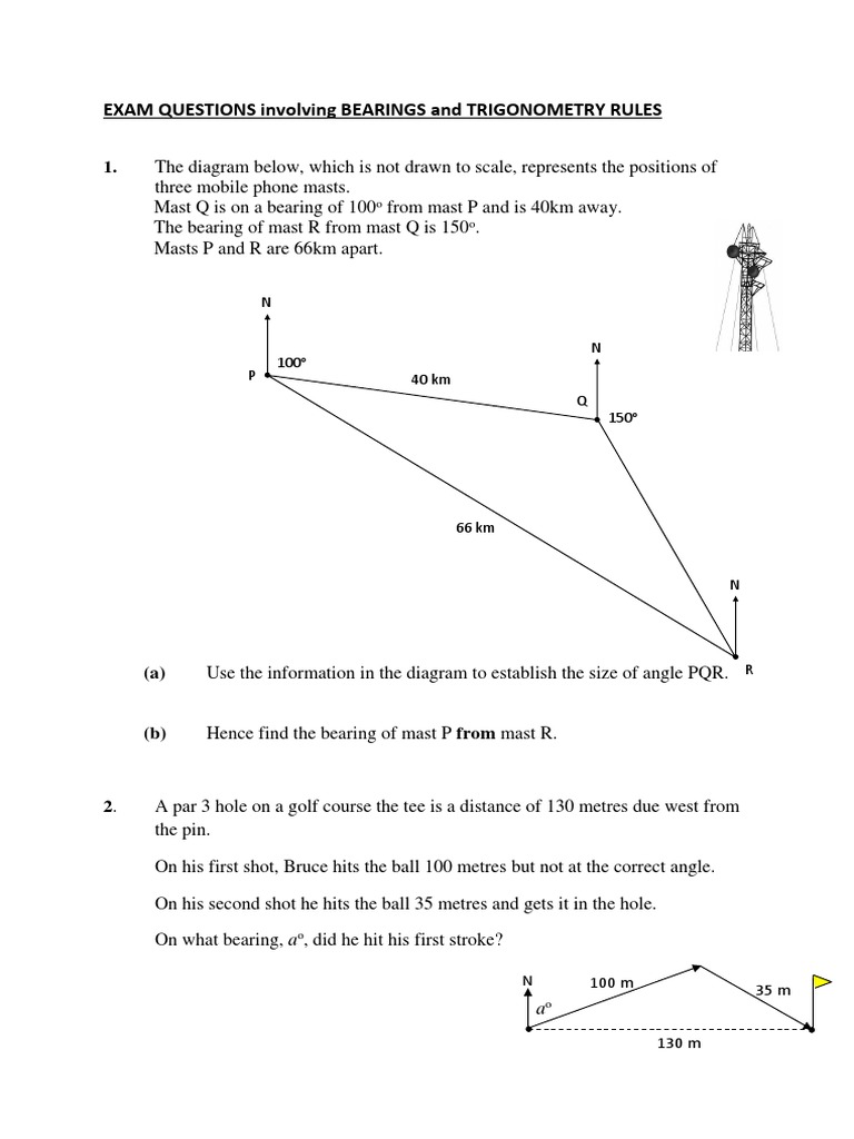 Exam Questions Involving Bearings and Trigonometry Rules | PDF | Golf ...