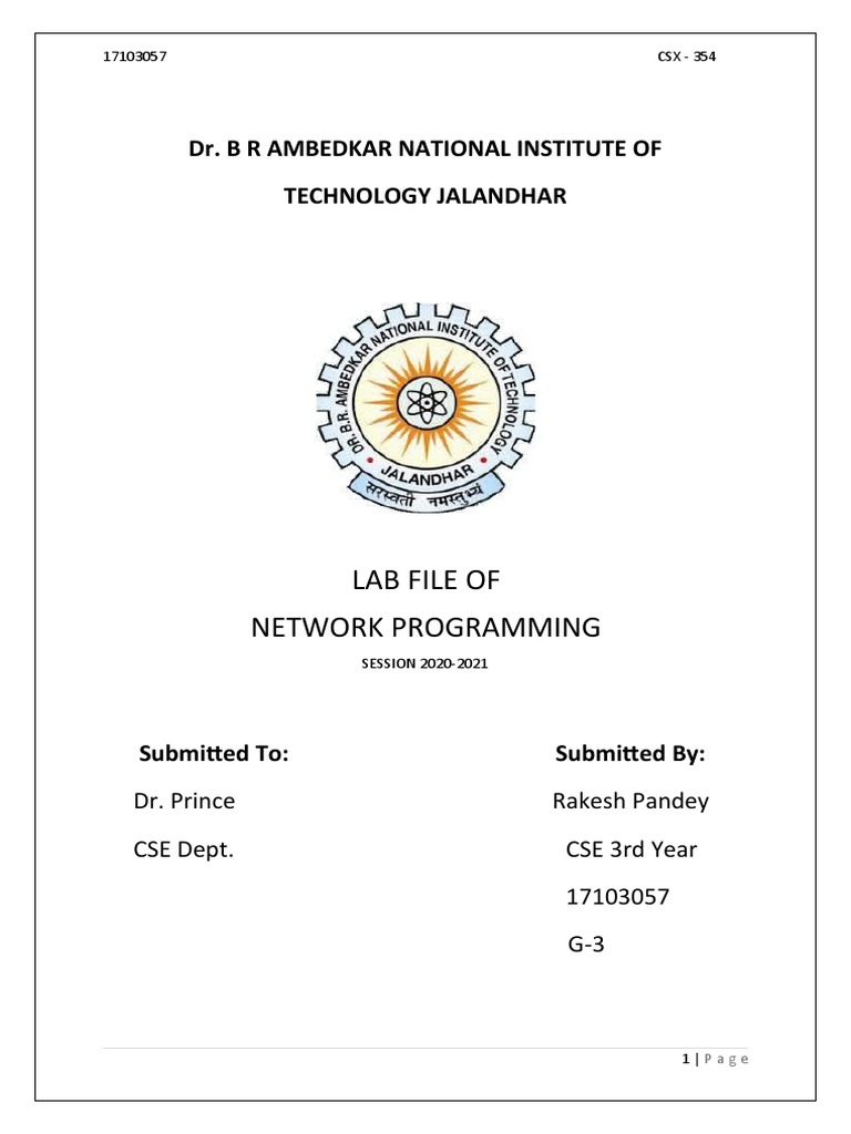 Lab File of Network Programming: Dr. B R Ambedkar National Institute of Technology Jalandhar ...