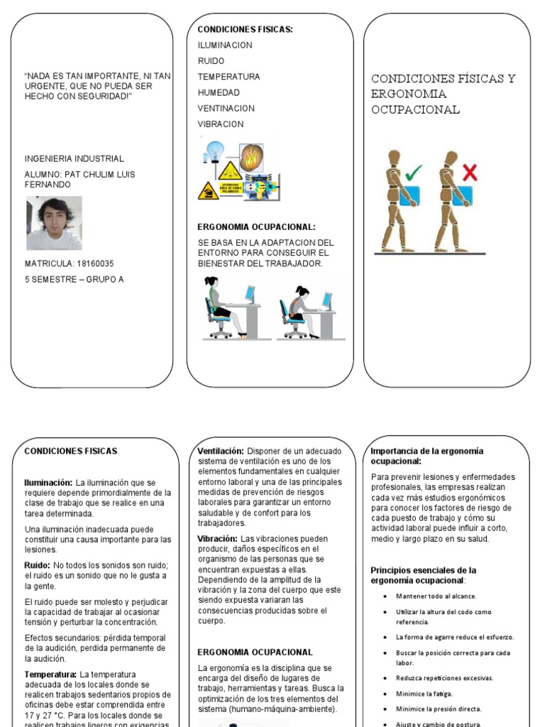 Triptico Ergonomia Tema 2 | PDF | Factores humanos y ergonomía | Salud y bienestar