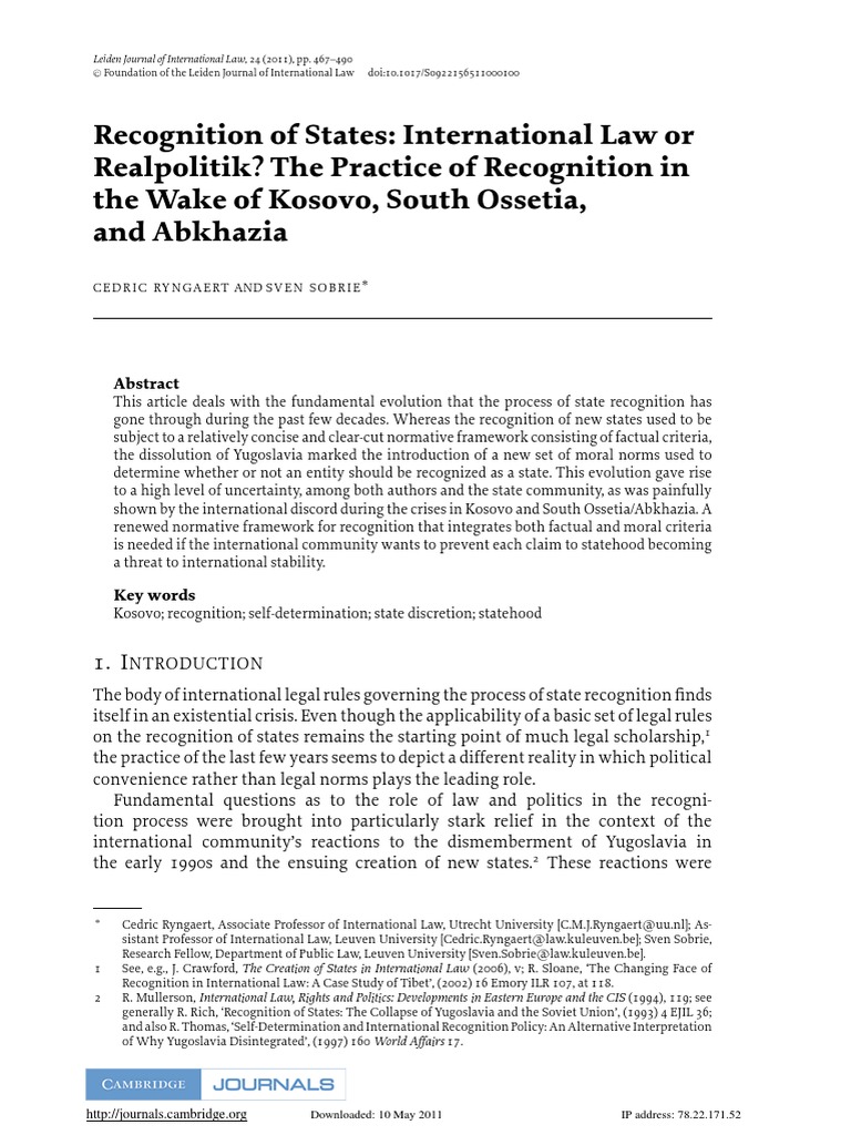 Ryngaert - Recognition of States2011 | PDF | Sovereign State ...