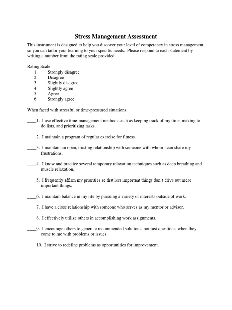 Stress Management Competency Assessment | PDF