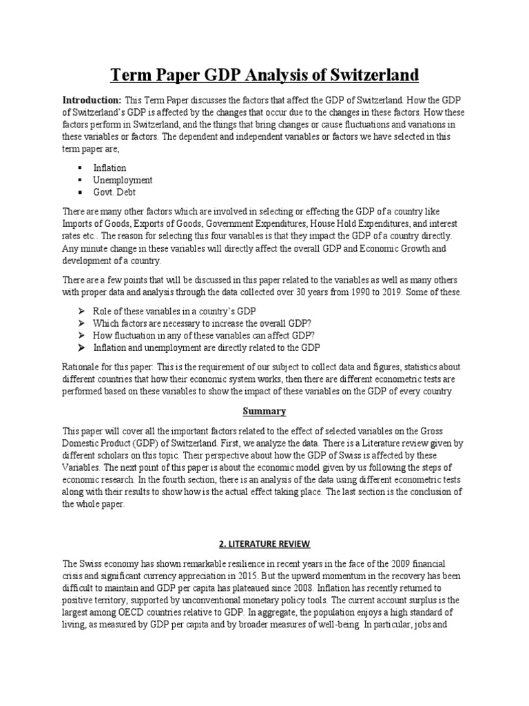 Term Paper GDP Analysis of Switzerland | PDF | Gross Domestic Product ...
