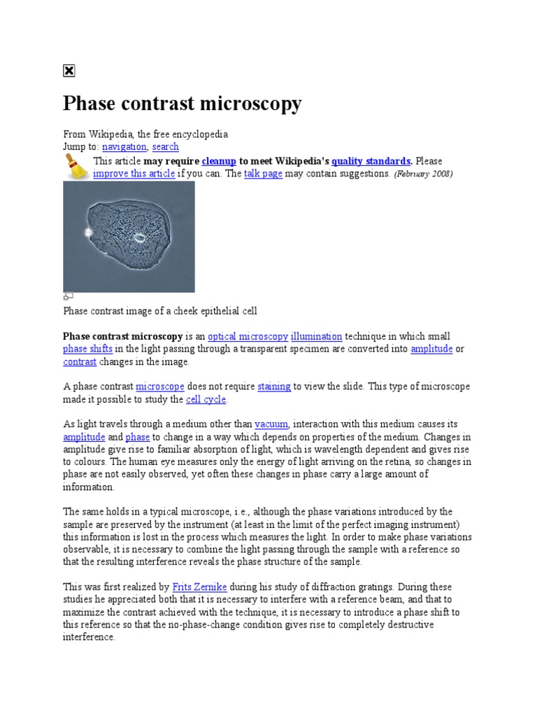 Phase Contrast Micros | PDF | Microscopy | Optics
