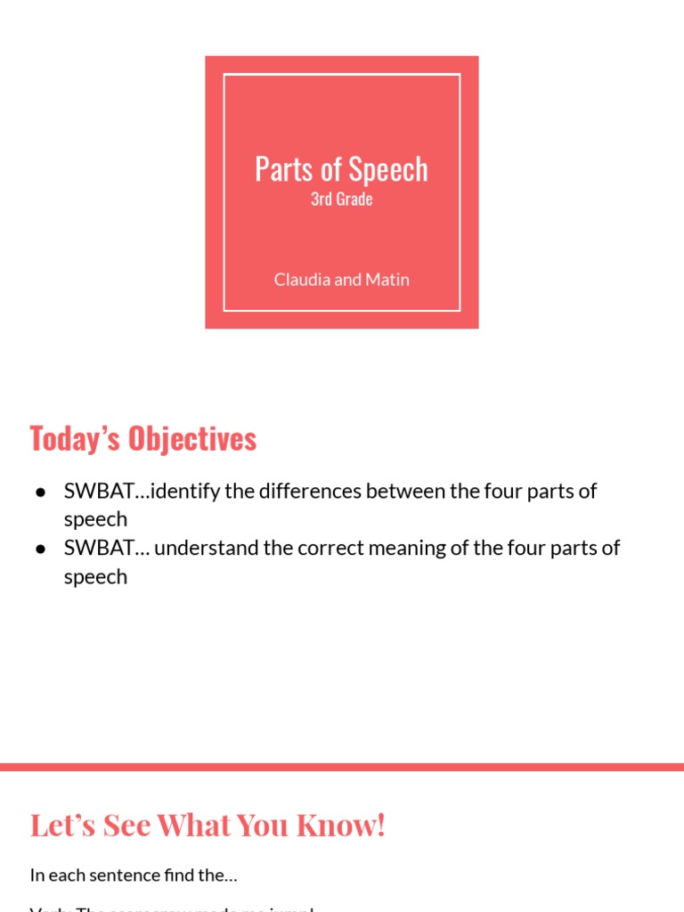 Parts of Speech: 3rd Grade | PDF | Language Arts & Discipline
