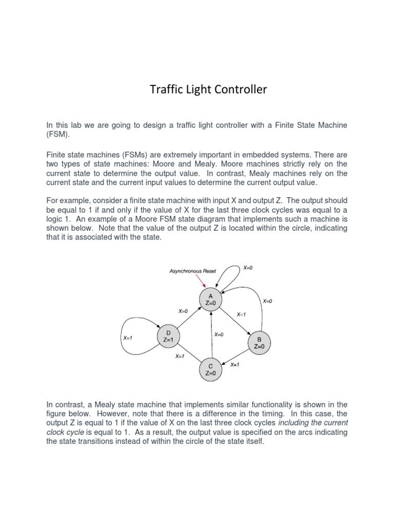 FSM Traffic Light Design Lab | PDF | Digital Electronics | Computer Engineering