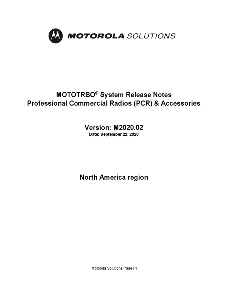 Mototrbo System Release Notes Professional Commercial Radios (PCR ...