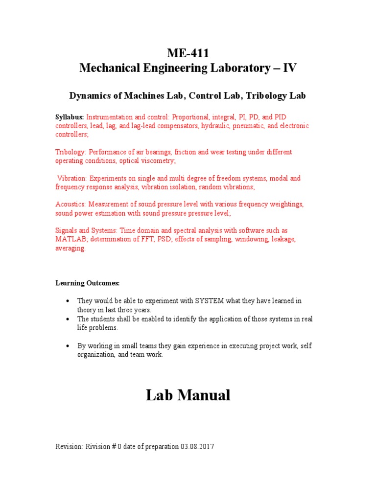 Lab Manual: ME-411 Mechanical Engineering Laboratory - IV | PDF