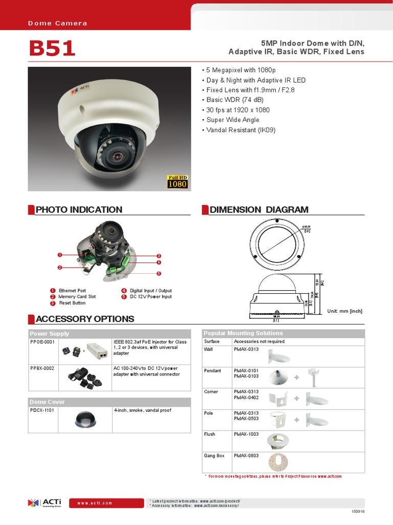Photo Indication Dimension Diagram: 5MP Indoor Dome With D/N, Adaptive ...