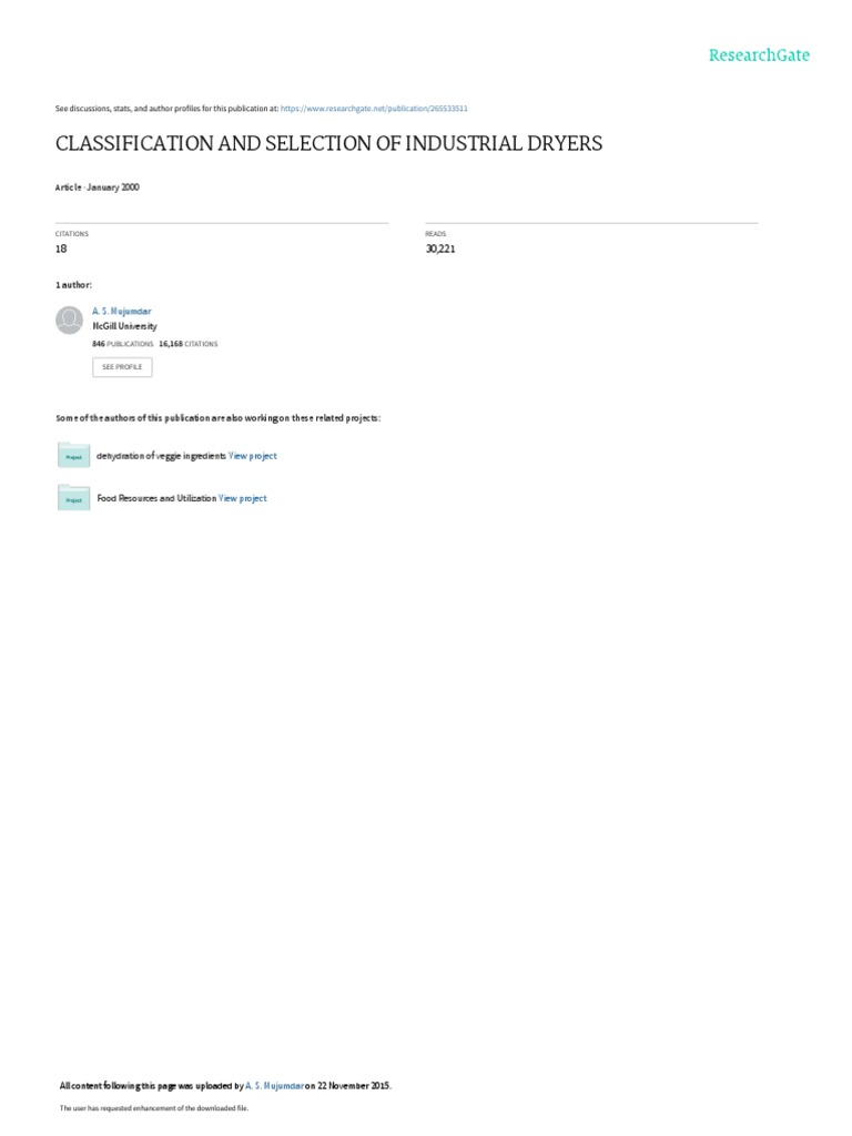 Classification and Selection of Industrial Dryers: January 2000 | PDF | Heat Transfer | Clothes ...