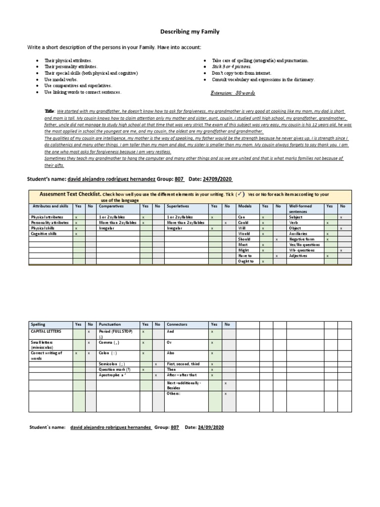 Describing My Family: Write A Short Description of The Persons in Your ...