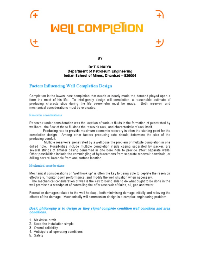 Factors Influencing Well Completion Design | PDF | Casing (Borehole ...