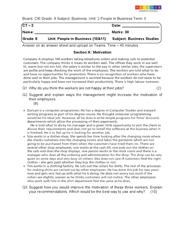 Grade 8 Business Studies CT3 | PDF