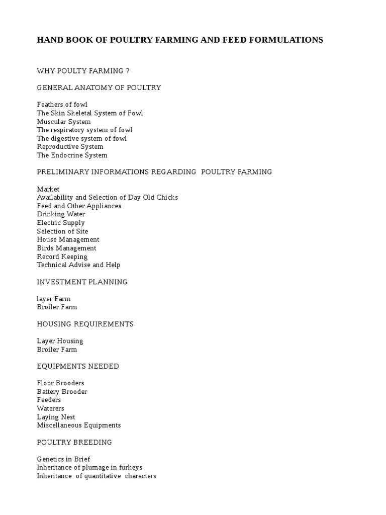 Hand Book of Poultry Farming and Feed Formulations | PDF | Chicken ...