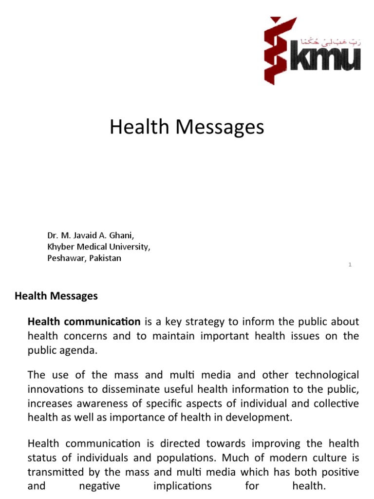 Health Messages: Dr. M. Javaid A. Ghani, Khyber Medical University ...