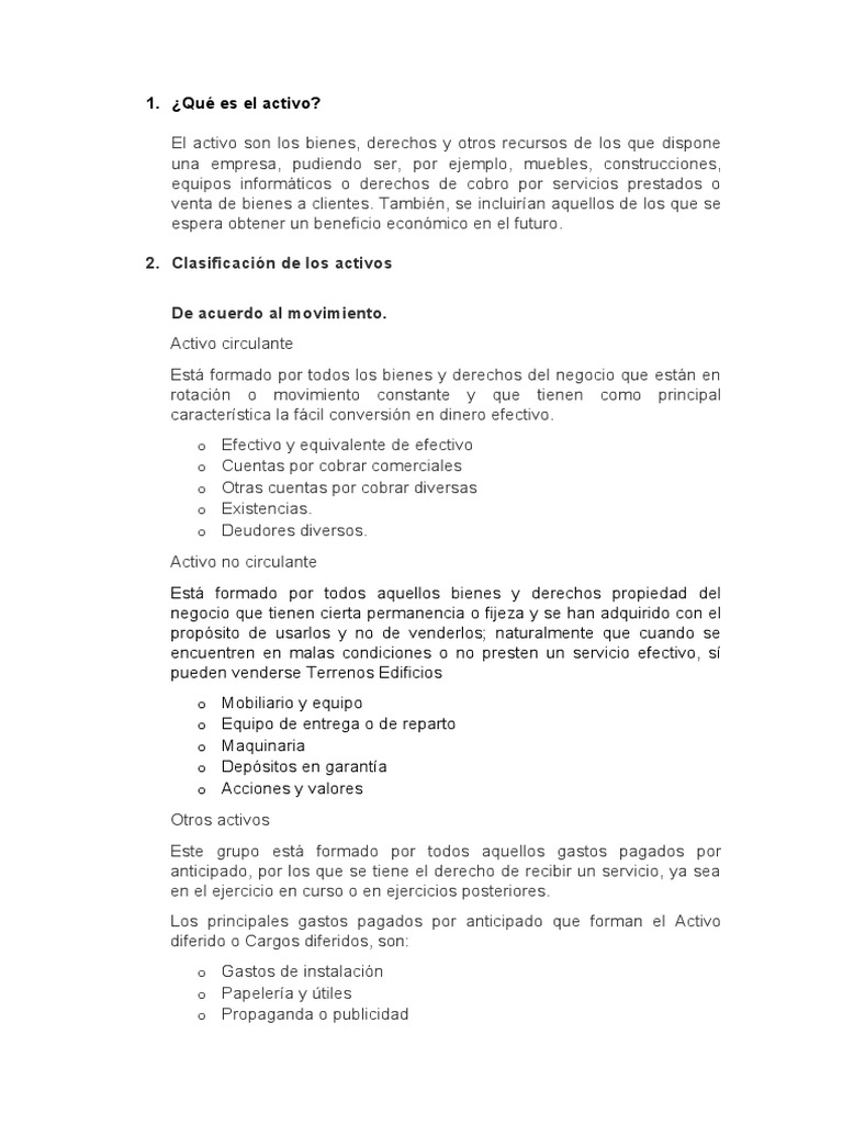 Clasificación y Tipos de Activos Empresariales | PDF | Bienes | Hoja de ...