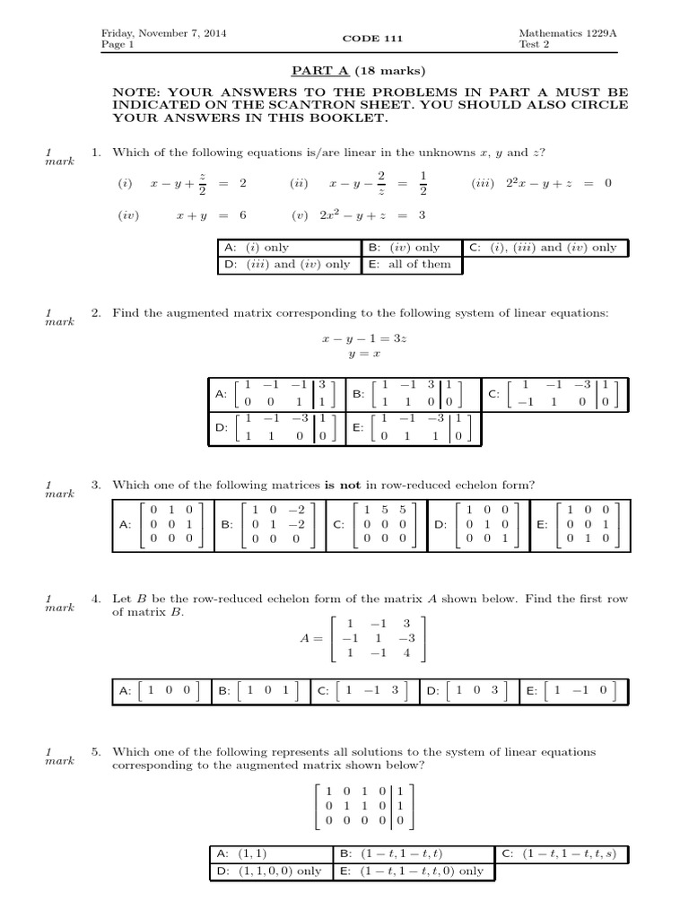 2014 Algebra Test PDF | PDF