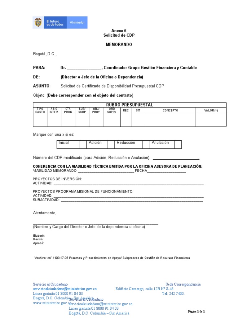 Anexo 6 Solicitud CDP 1 | PDF