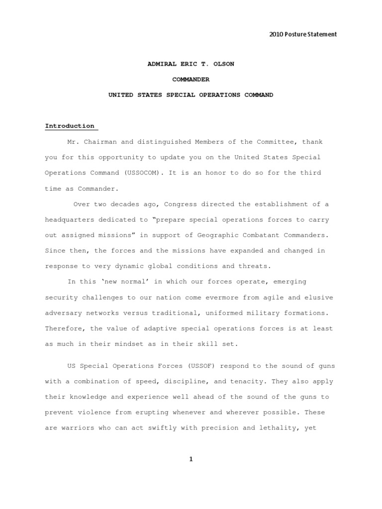 2010 USSOCOM Posture Statement Overview | PDF | United States Special ...