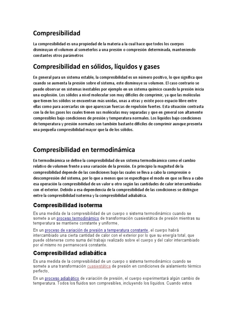 Compresibilidad | PDF | Mecánica de Medios Continuos | Física