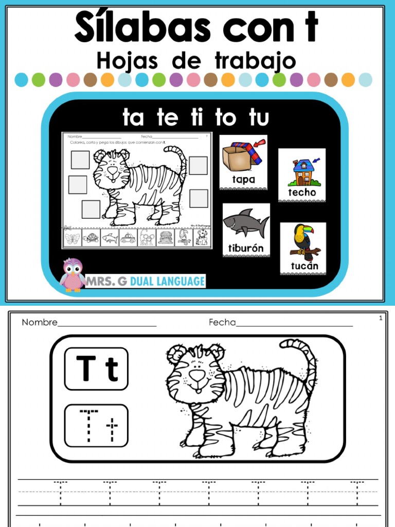 04 - Sílabas con la letra t - ta, te, ti, to, tu. Hojas de trabajo | PDF