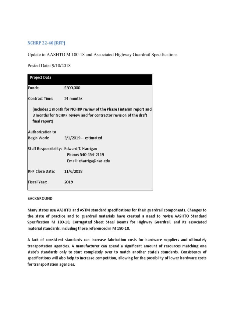 Update To AASHTO M 180-18 and Associated Highway Guardrail ...