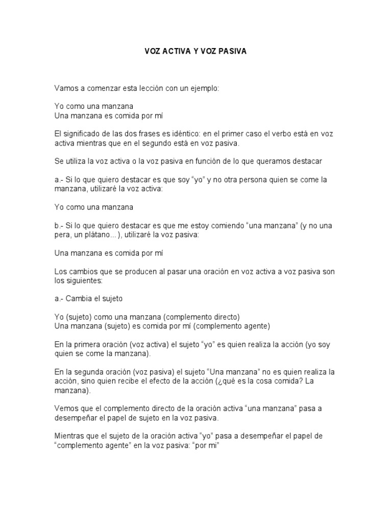 Let 113 Ejercicios de Voz Pasiva y Voz Activa | PDF | Verbo | Asunto ...