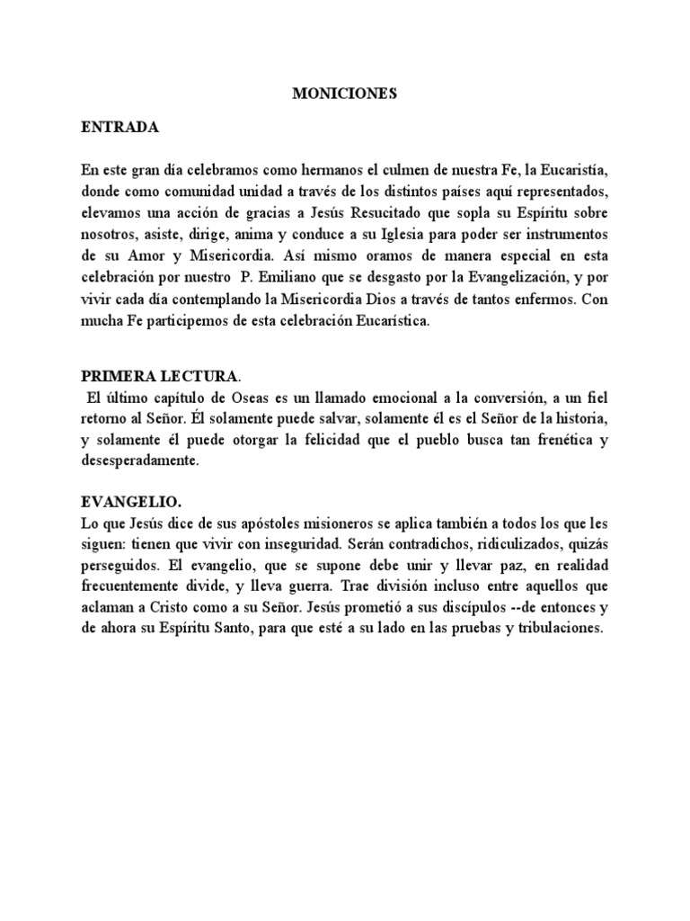 MONICIONES | PDF | Evangelización | eucaristía
