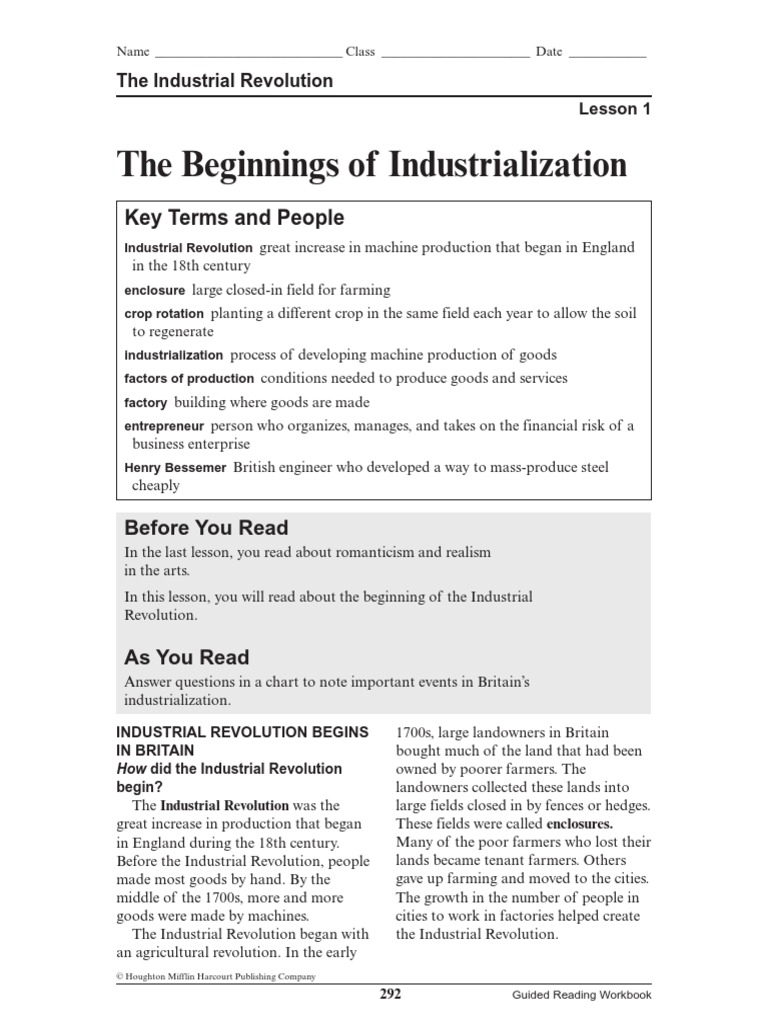The Beginnings of Industrialization: Key Terms and People | PDF ...