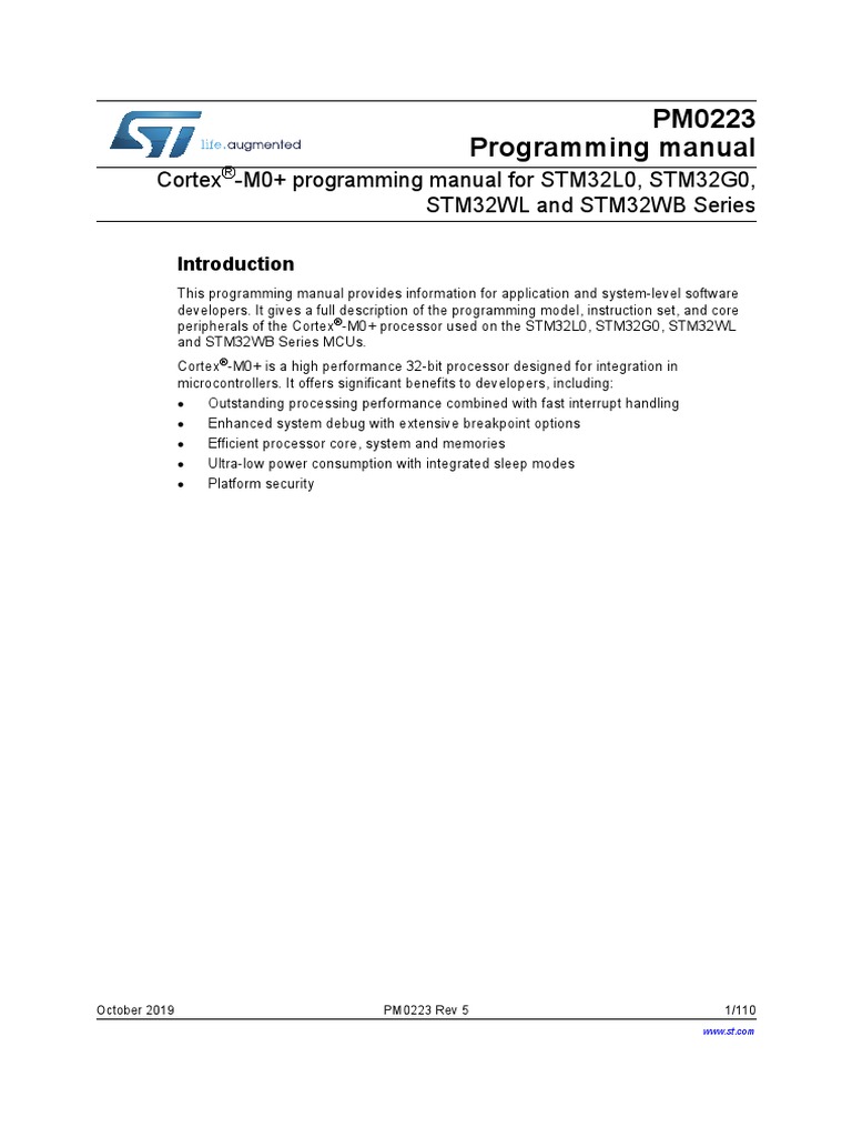 Dm00104451 Cortexm0 Programming Manual For Stm32l0 Stm32g0 Stm32wl And Stm32wb Series 