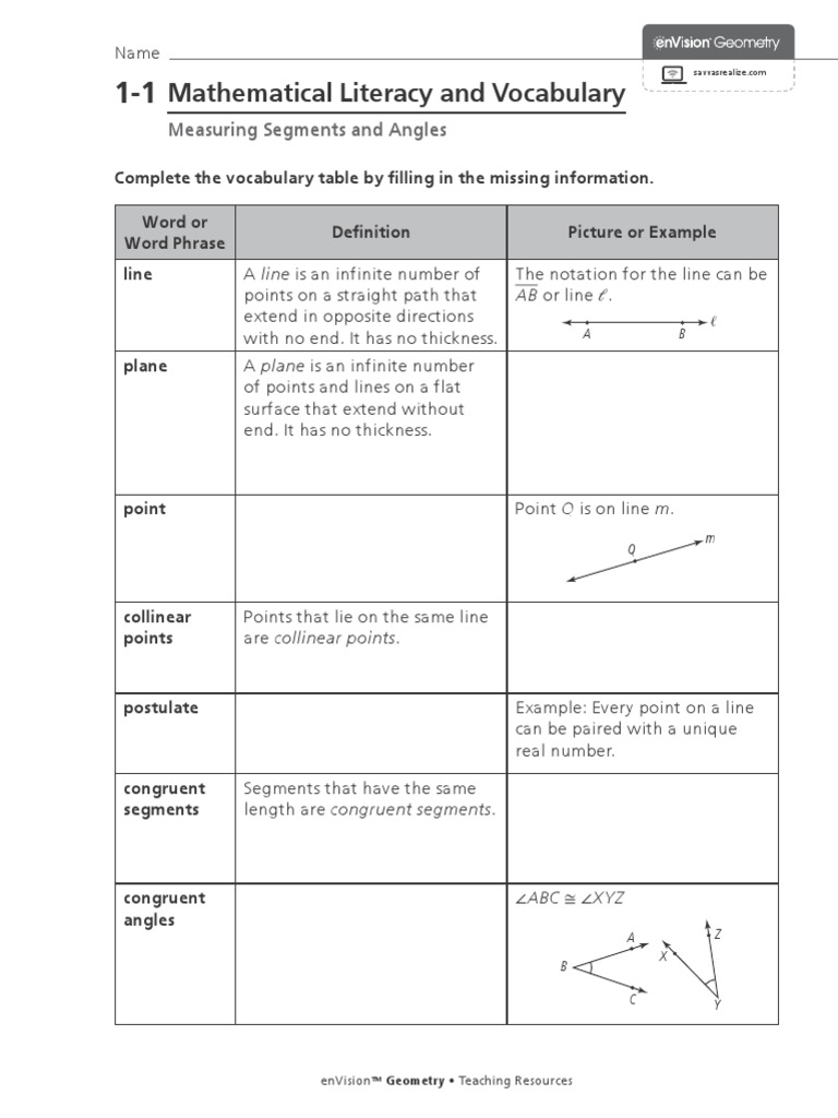 Mathematical Literacy and Vocabulary: Measuring Segments and Angles | PDF