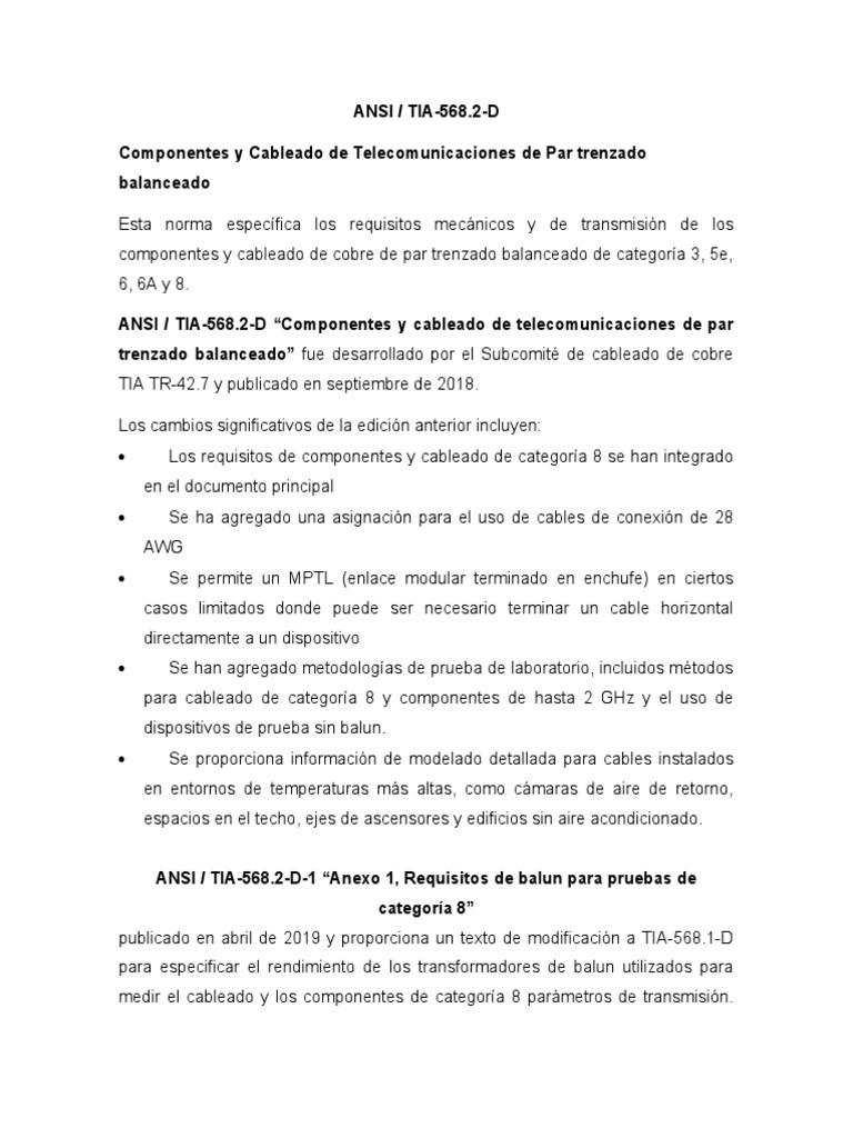 Ansi Tia-568-2 | PDF | Enchufes y tomas de corriente alterna | Electrónica