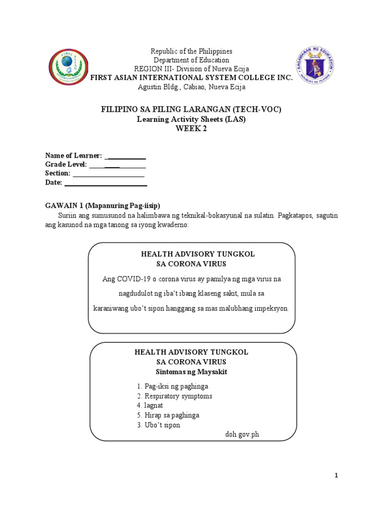 Piling Larang Tech Voc Las Week 2 | PDF