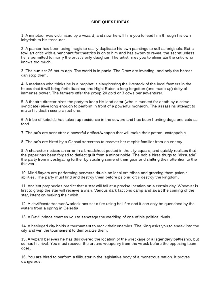 Sidequest Ideas | PDF