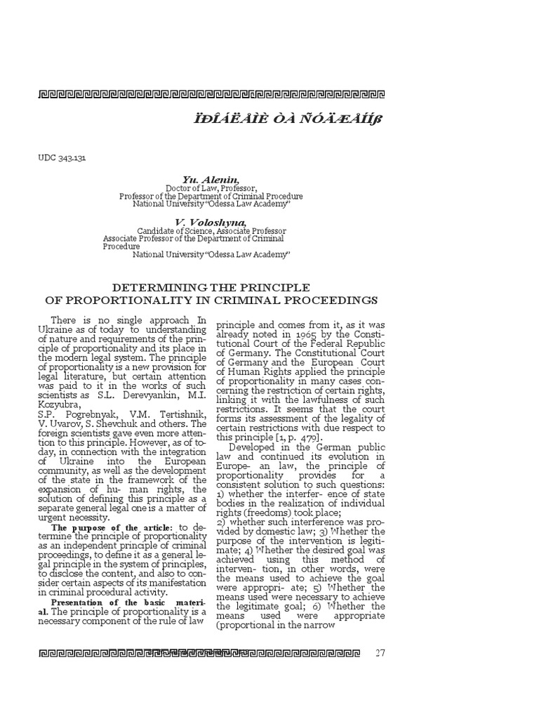 Determining The Principle of Proportionality in Criminal Proceedings ...