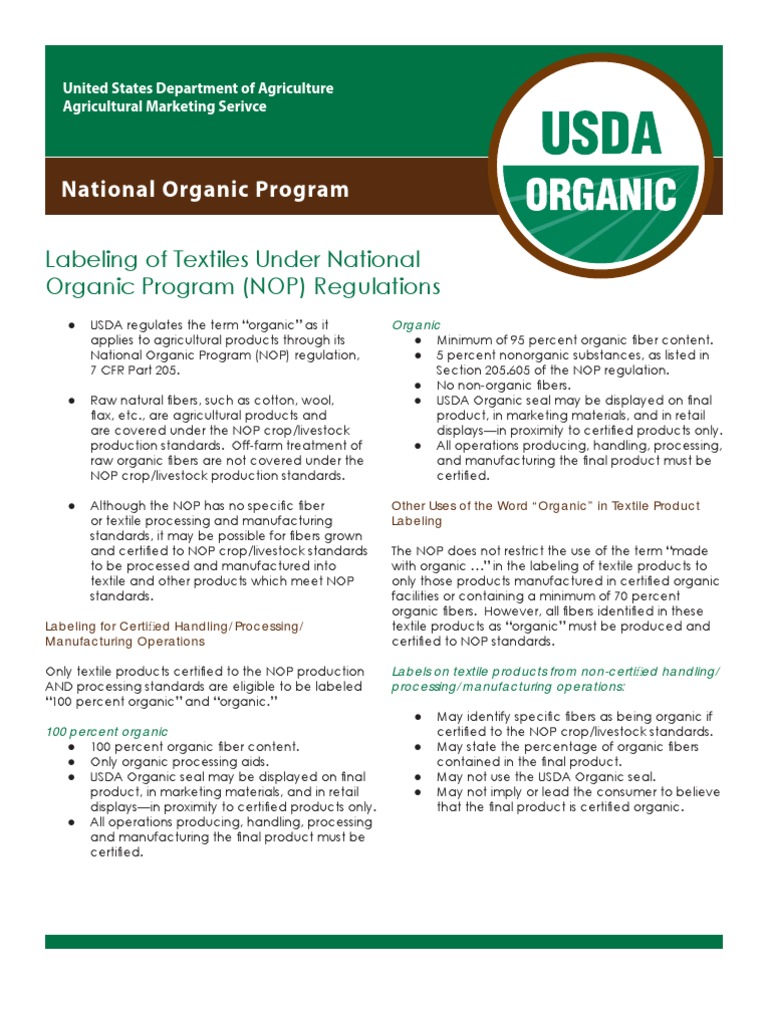 Labeling of Textiles Under National Organic Program (NOP) Regulations ...