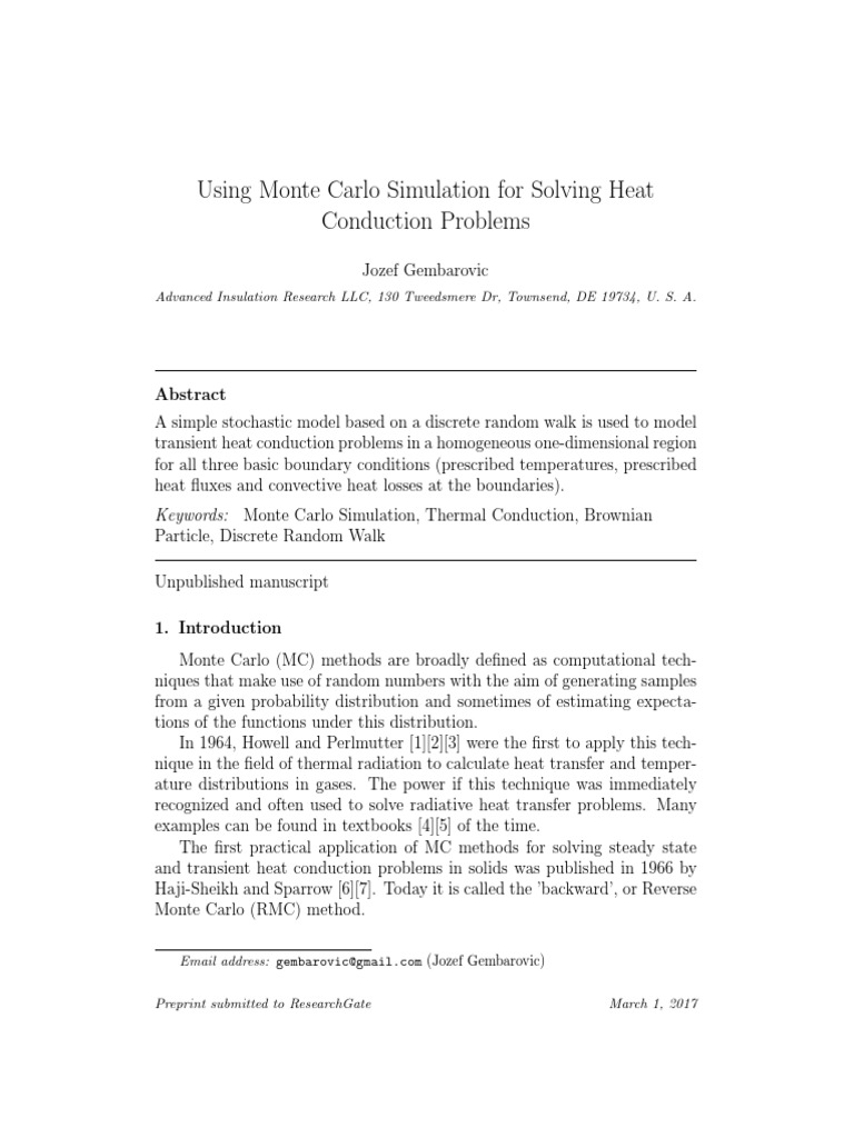 Using Monte Carlo Simulation For Solving Heat Conduction Problems | PDF | Thermal Conduction ...