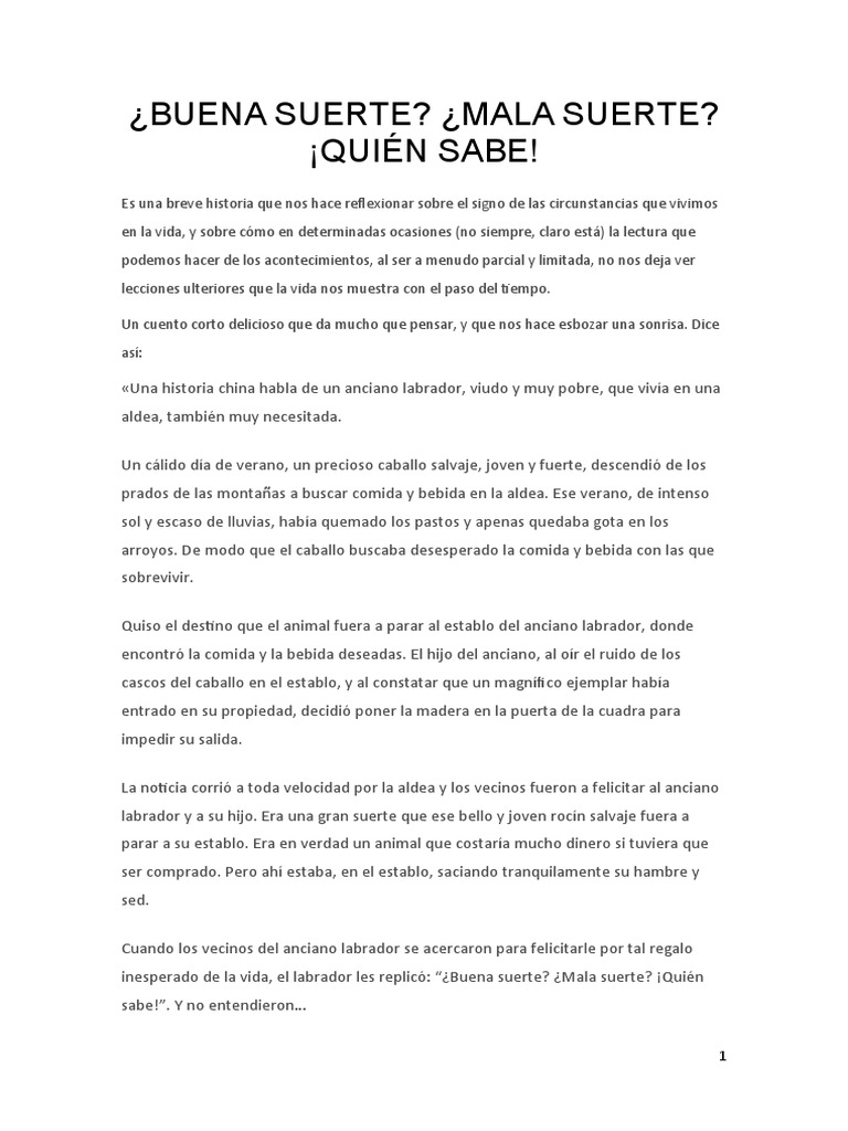 Cuento Buena Suerte Mala Suerte 22 Dic | PDF | Caballos