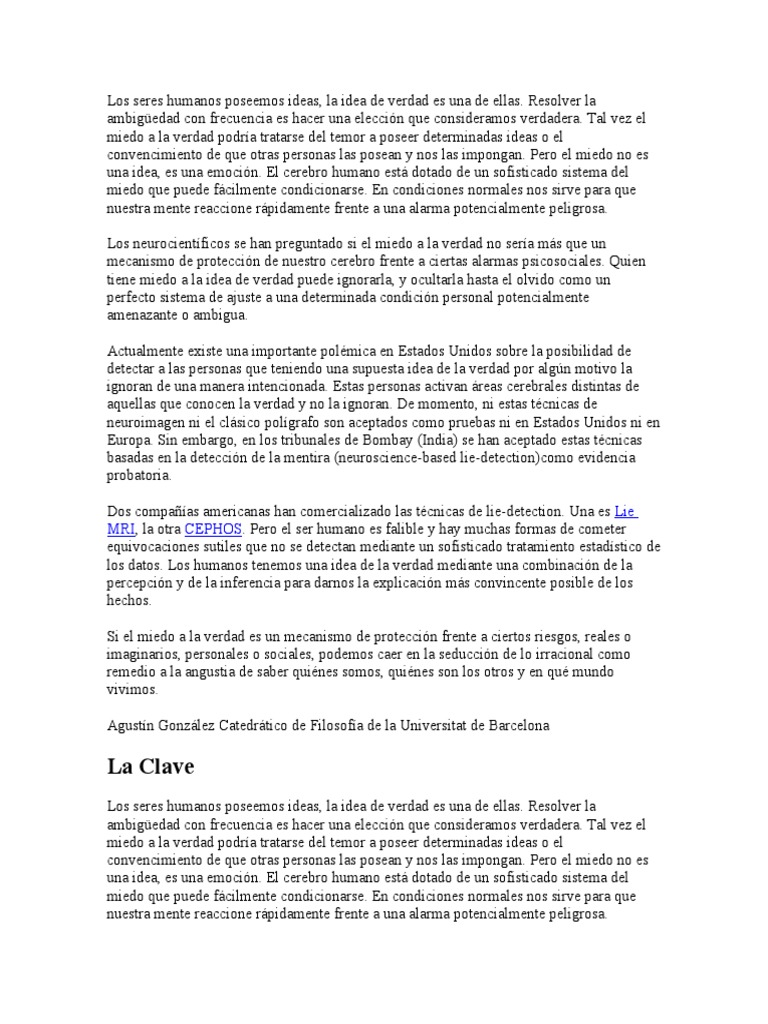 La Clave: Lie MRI Cephos | PDF | Temor | Polígrafo