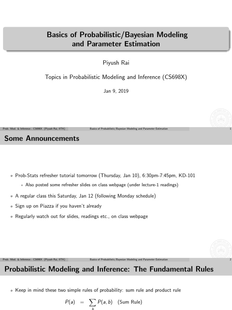 Basics of Probabilistic/Bayesian Modeling and Parameter Estimation | PDF | Bayesian Inference ...