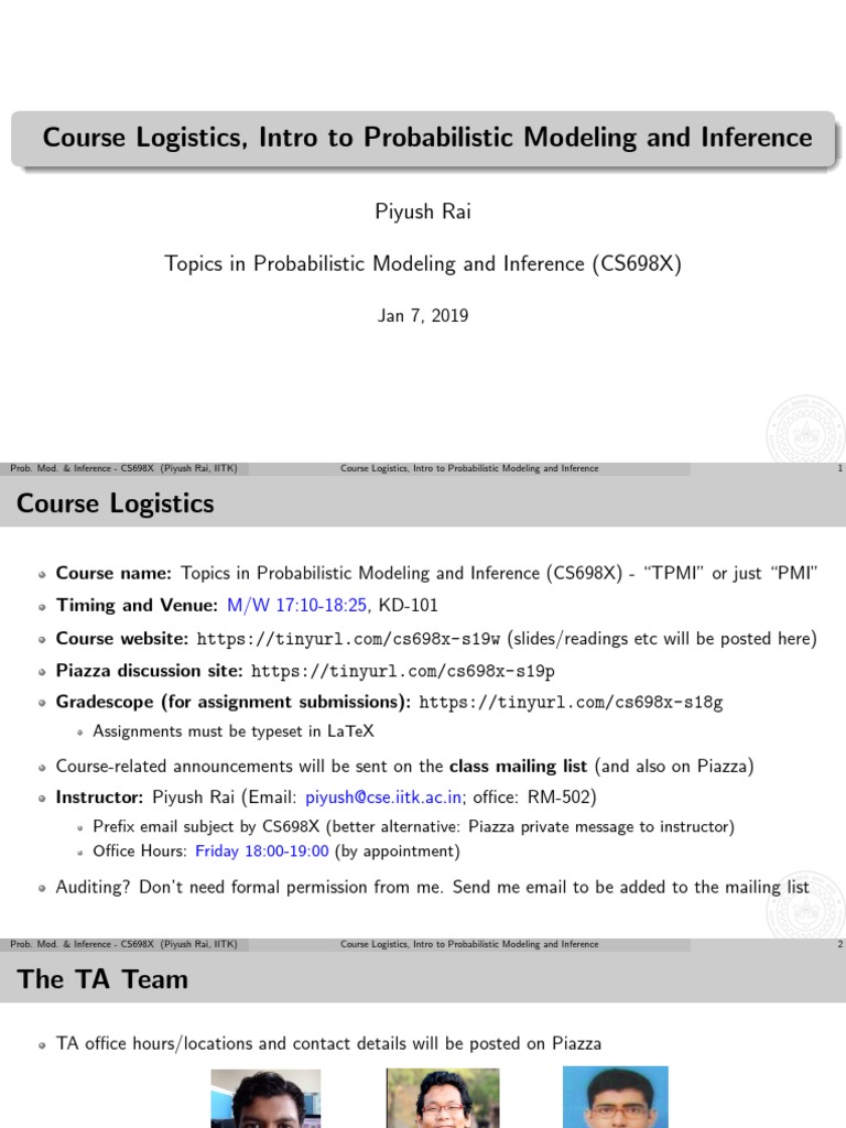 Course Logistics, Intro To Probabilistic Modeling and Inference | PDF | Statistical Inference ...
